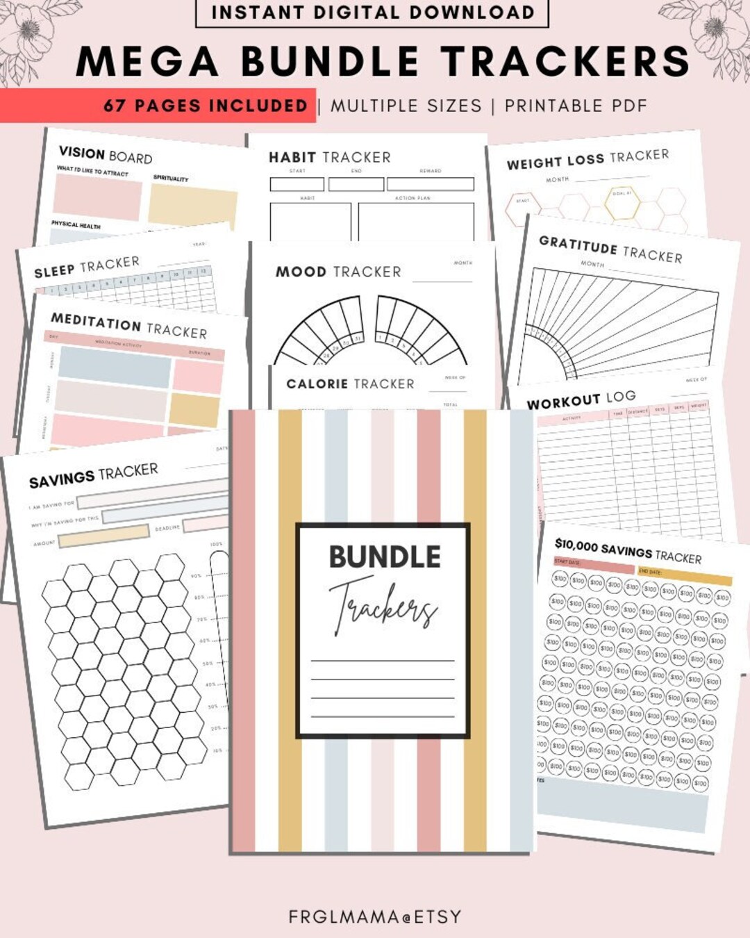 Mega Bundle Trackers Yearly Mood Tracker Year in Pixels, Steps Tracker ...