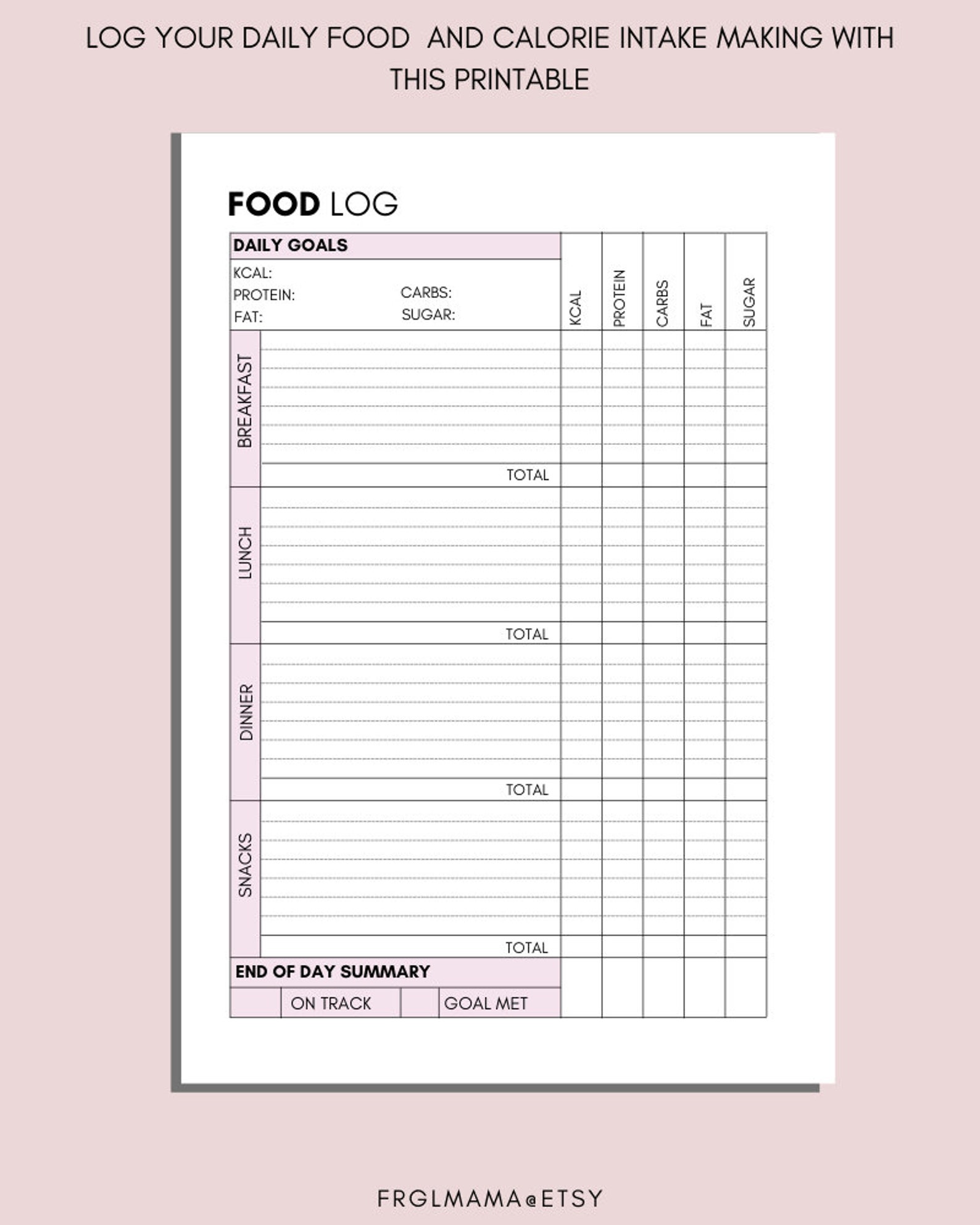Daily Food Log & Macro Quick Reference Printable Planner - Etsy UK