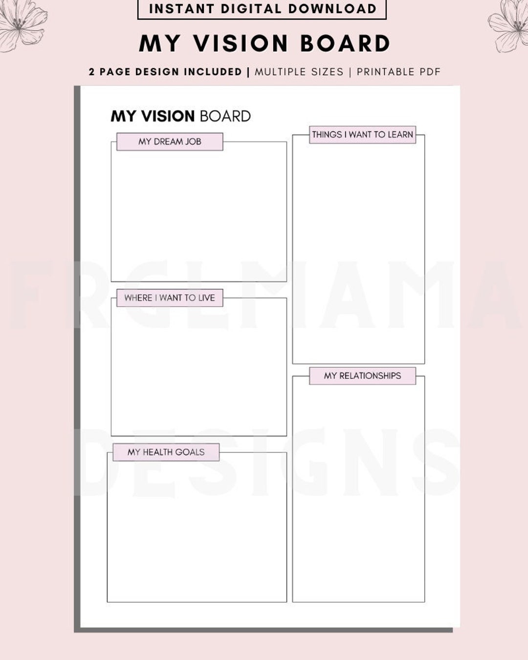 Vision Board Printable, Focus Board Printable, Vision Board PDF, Simple ...
