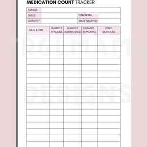 Medication Count Tracker, Printable Medication Tracker, Medication Log ...