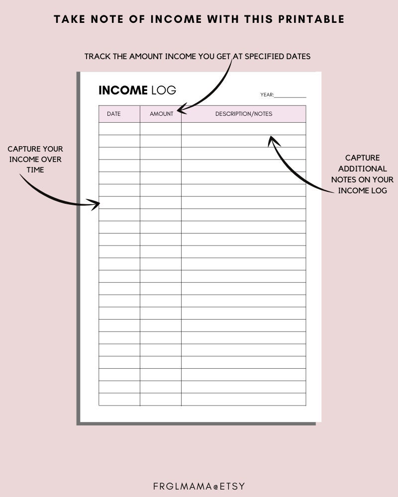 Printable Income Sheet Income Money Management Worksheet - Etsy