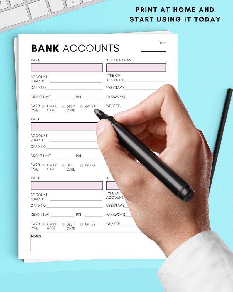 Bank Account Tracker Printable: Banking Log, A4 A5 Letter (digital ...