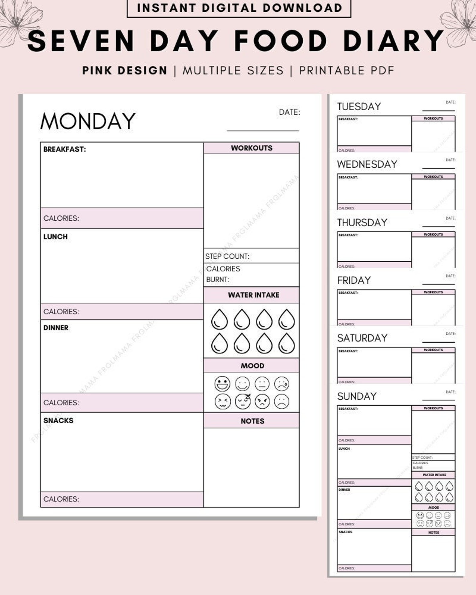WEEKLY Daily Food Diary Printable A4 A5 Printable Daily Food - Etsy UK