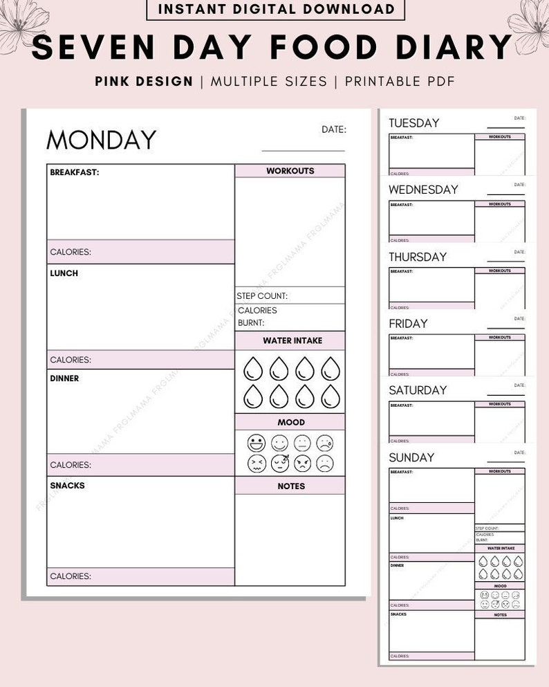 WEEKLY Daily Food Diary Printable A4 A5 Printable Daily Food - Etsy UK
