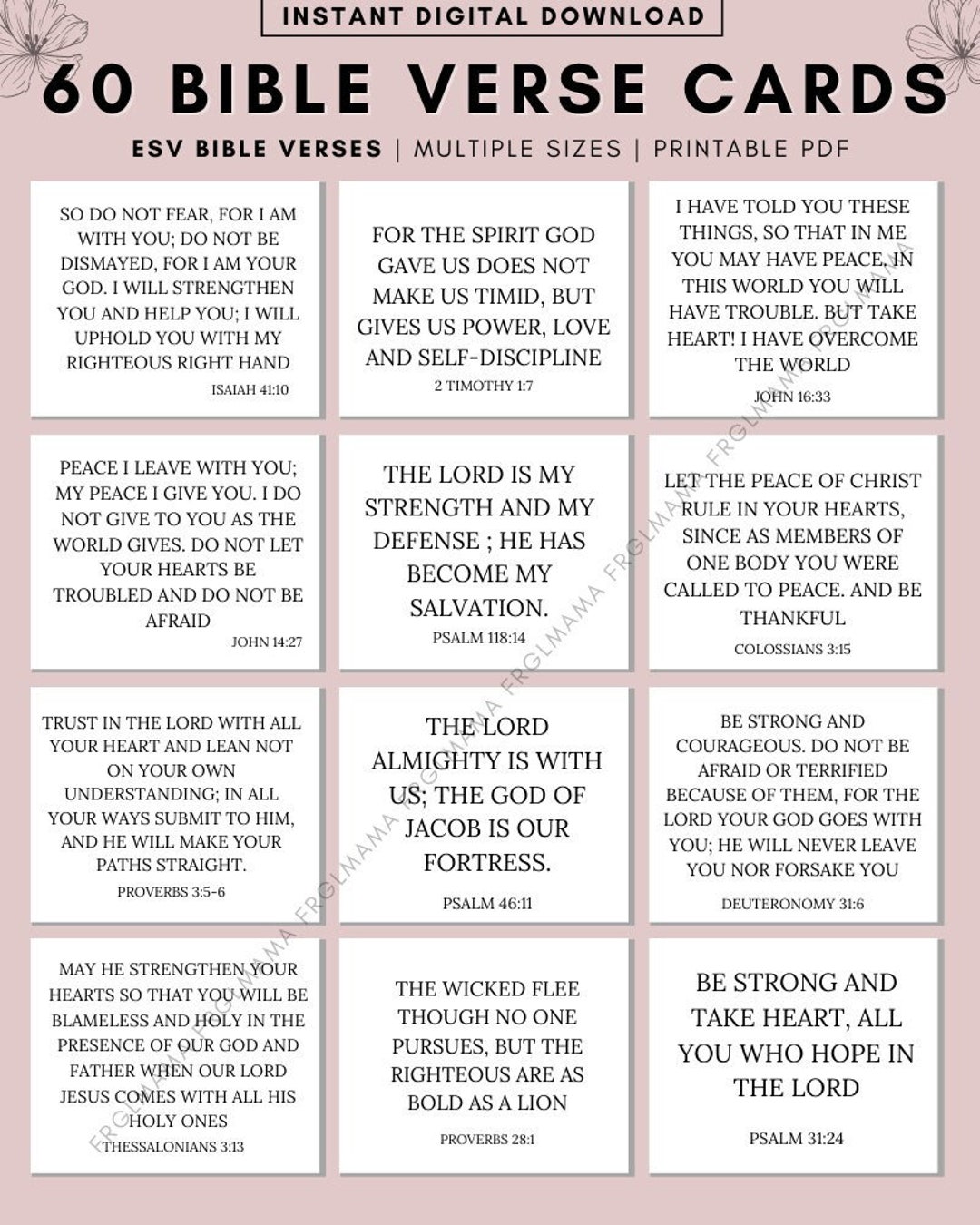 60 Bible Verse Cards, Printable, Bible Study Printable, Scripture Cards ...