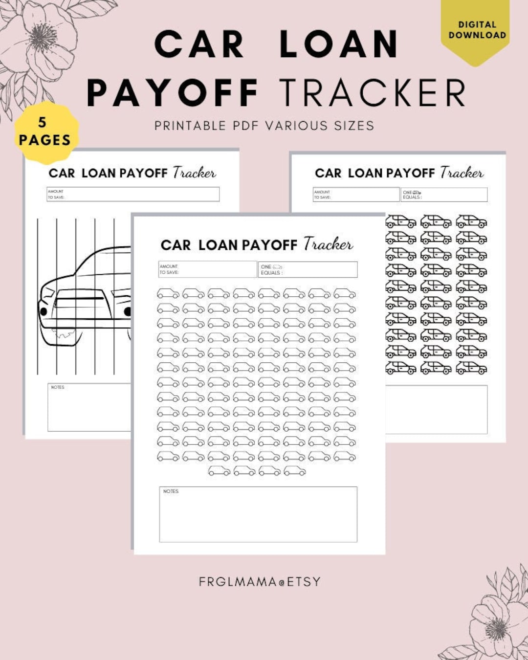 Car Payoff Tracker, Car Loan Debt Payoff Tracker Printable Pack of ...
