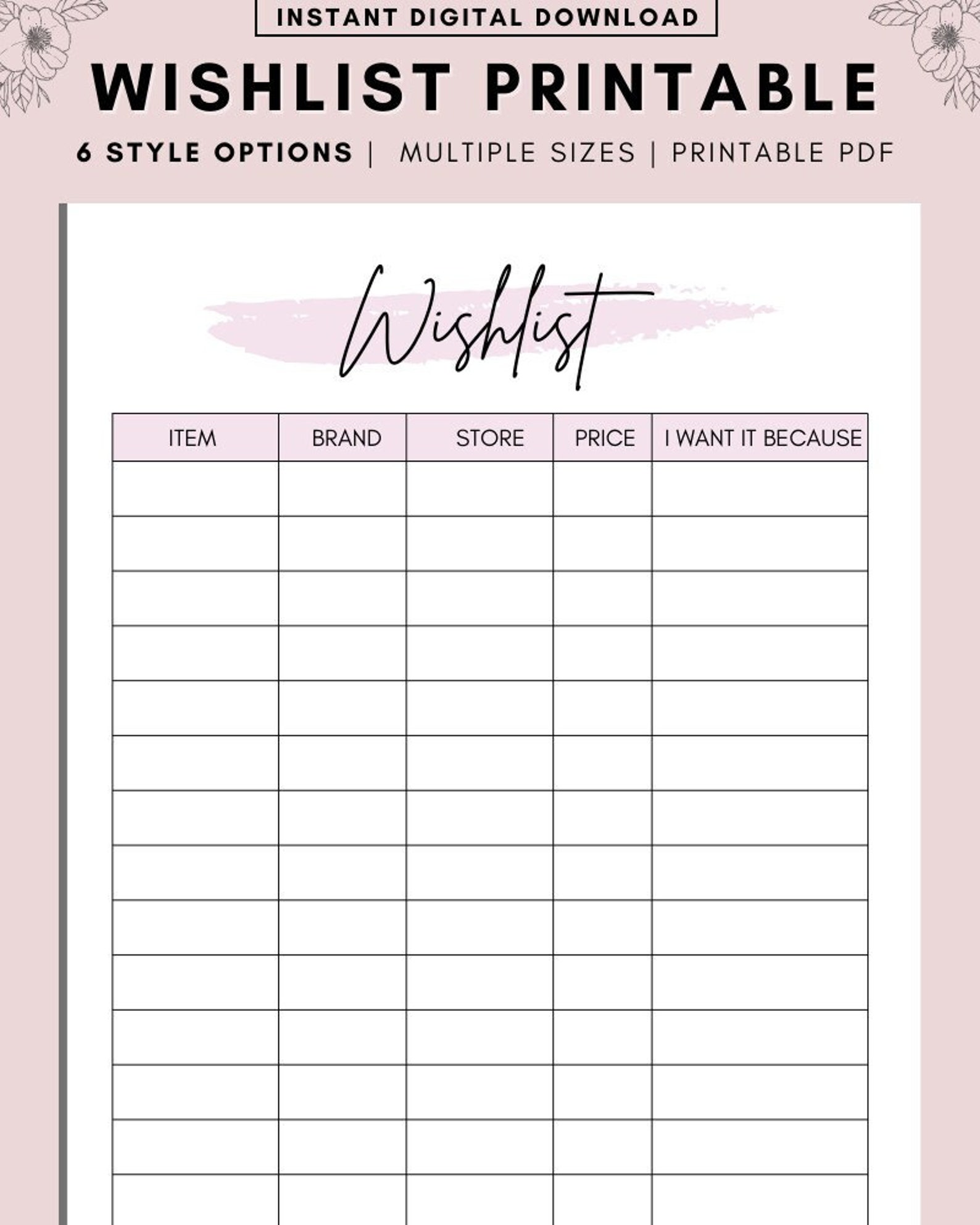 Wishlist Printable Wishlist Insert Printable Tracker - Etsy