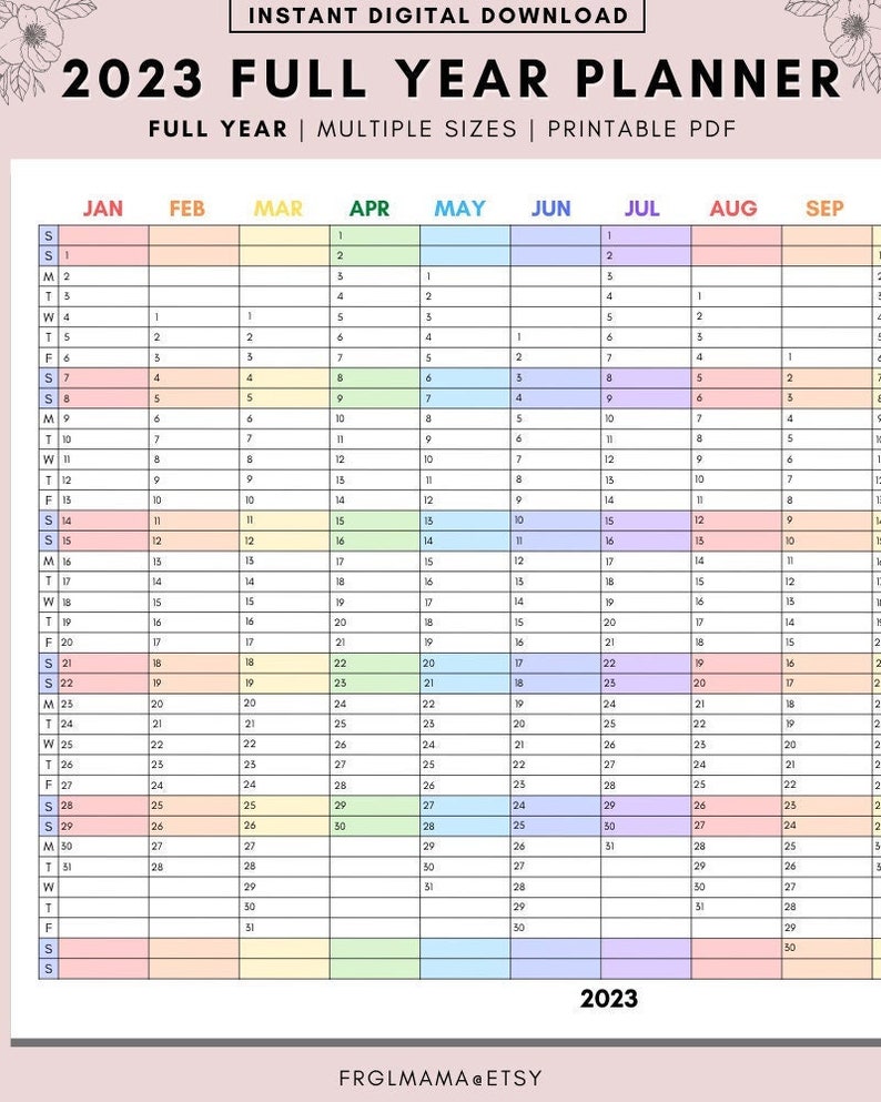 2023 Year Planner Yearly Planner on 1 Page Landscape - Etsy
