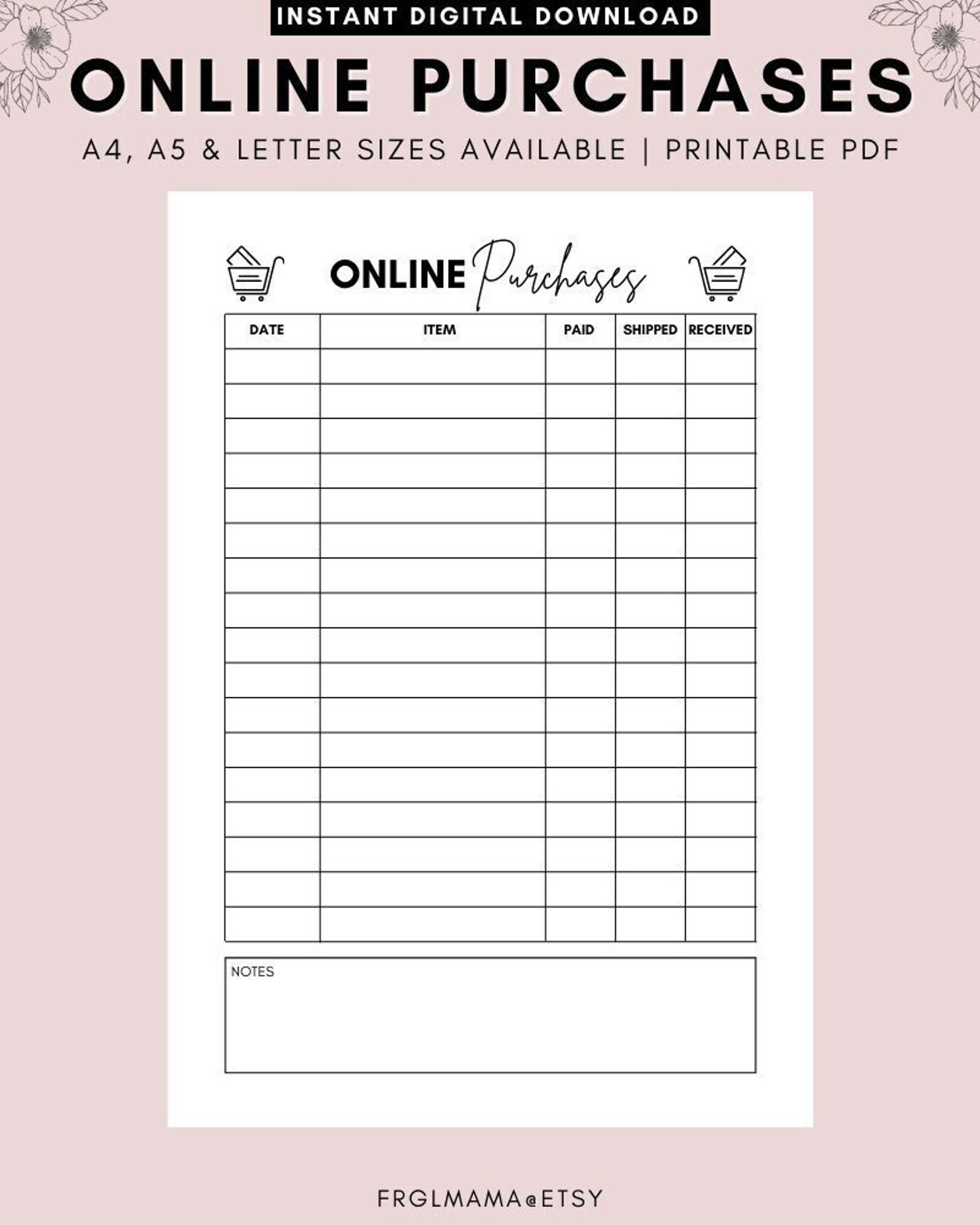 Printable Online Purchase Tracker Order Tracker Website - Etsy