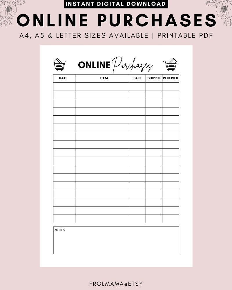 Printable Purchase Order Shipping Logs Order Tracker,Purchase