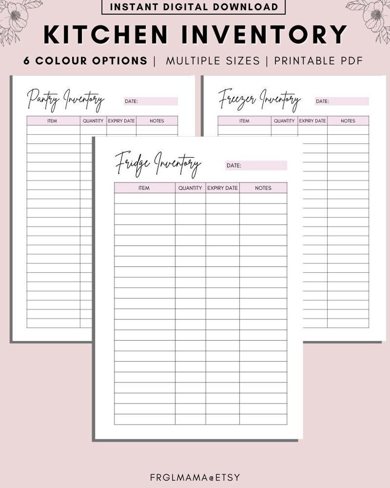 Kitchen Inventory Printable Pantry Fridge and Freezer - Etsy