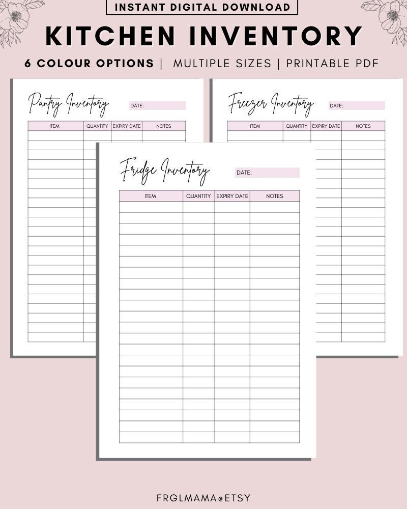Kitchen Inventory Printable Pantry Fridge and Freezer - Etsy