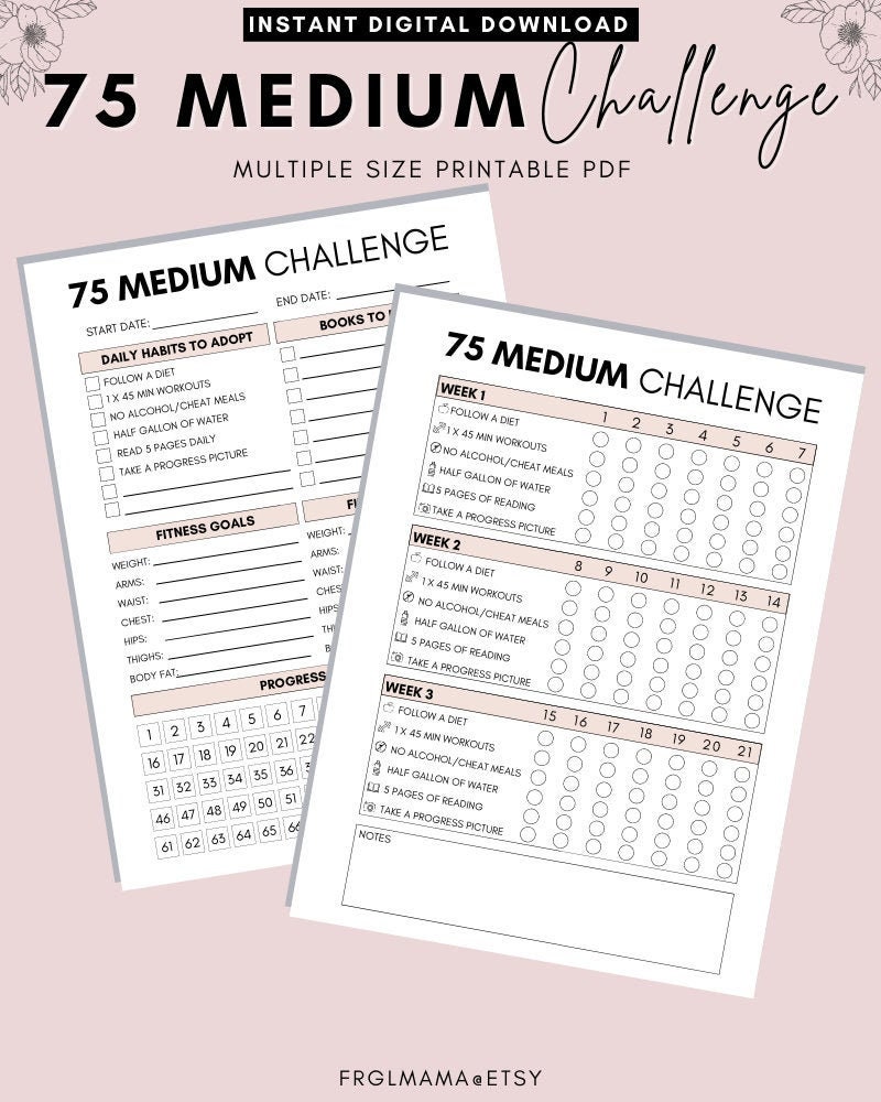 75 Medium Challenge Tracker Day Challenge Printable Weight , 60% OFF