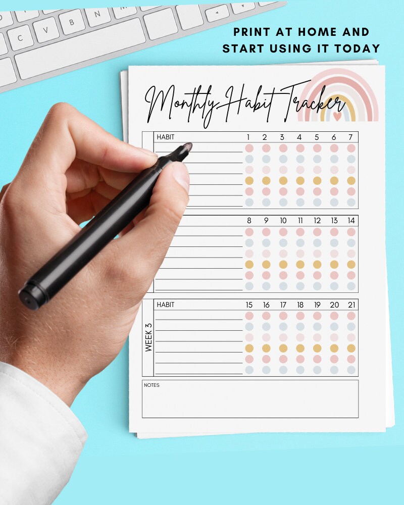 Monthly Habit Tracker Printable 30 Day Challenge Habit - Etsy