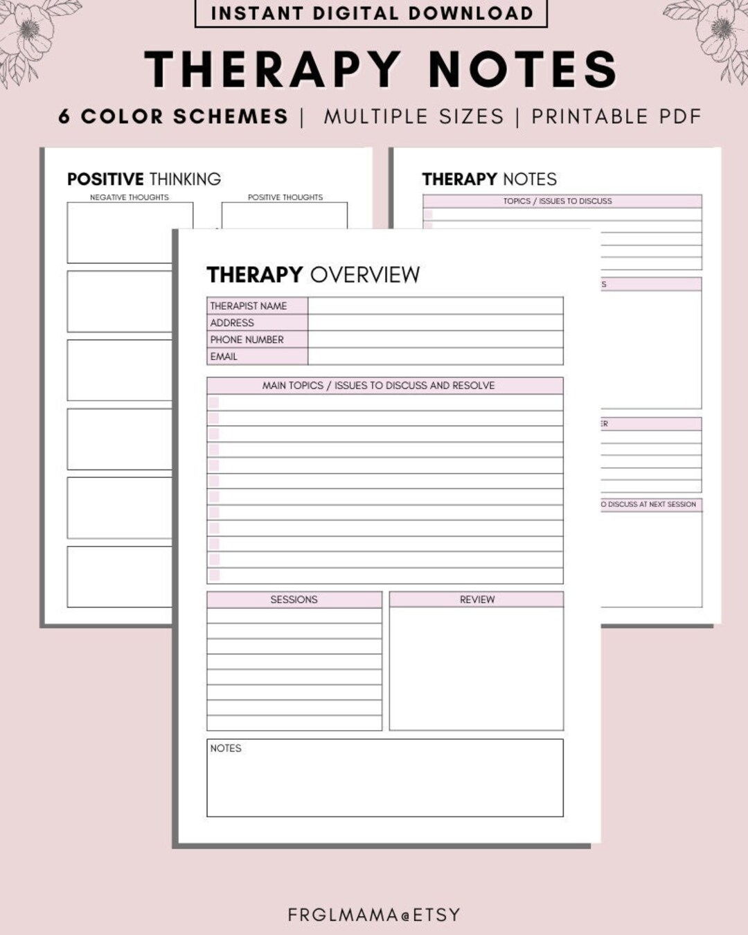 Therapy Notes Planner Printable: Mental Health Journal (A4 A5 LETTER ...