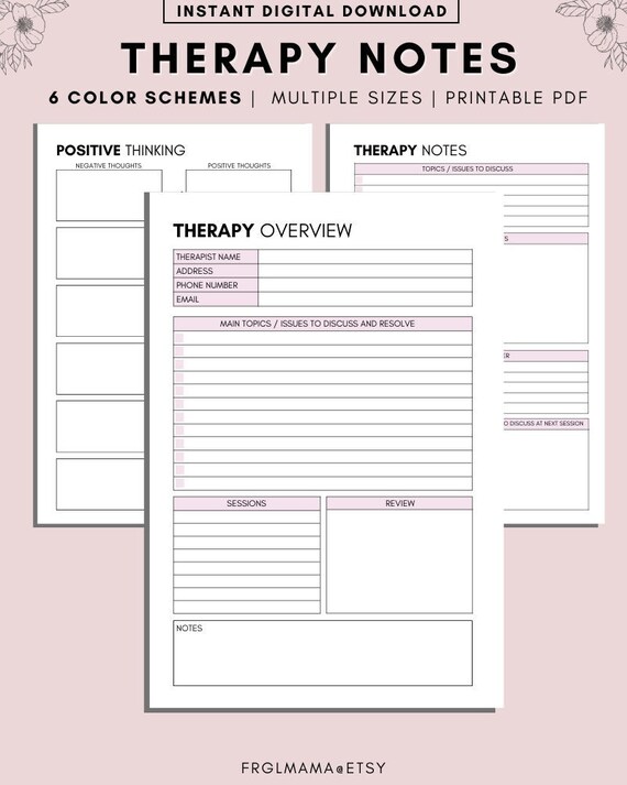 Therapy Notes Planner Printable Mental Health Printable | Etsy