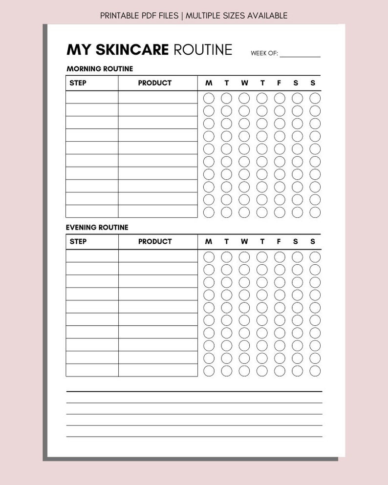 7 Day Skincare Tracker Skincare Routine Printable Self Care - Etsy