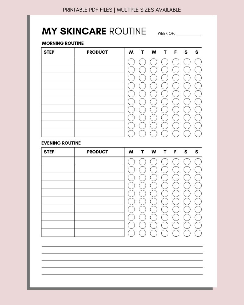7 Day Skincare Tracker Skincare Routine Printable Self Care - Etsy UK