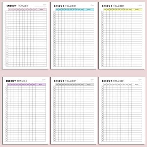 Energy Tracker, MONTHLY Energy Level Tracker Printable, Track Energy ...