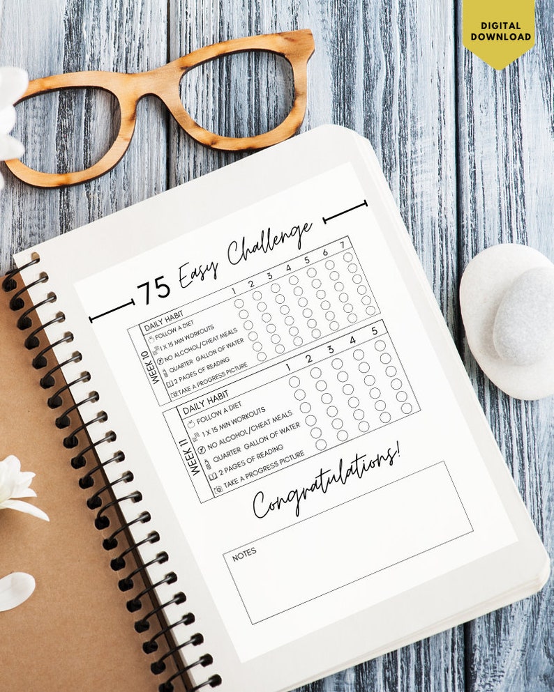 75 EASY Challenge Tracker 75 Day Challenge Printable Fitness - Etsy