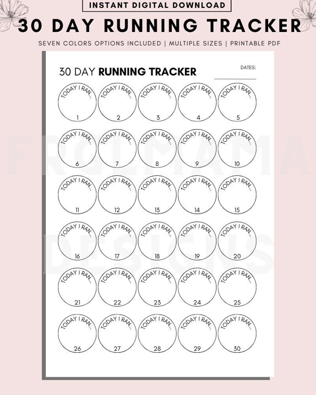 30 Day Running Challenge, Monthly Running Log Printable Template, 30 ...