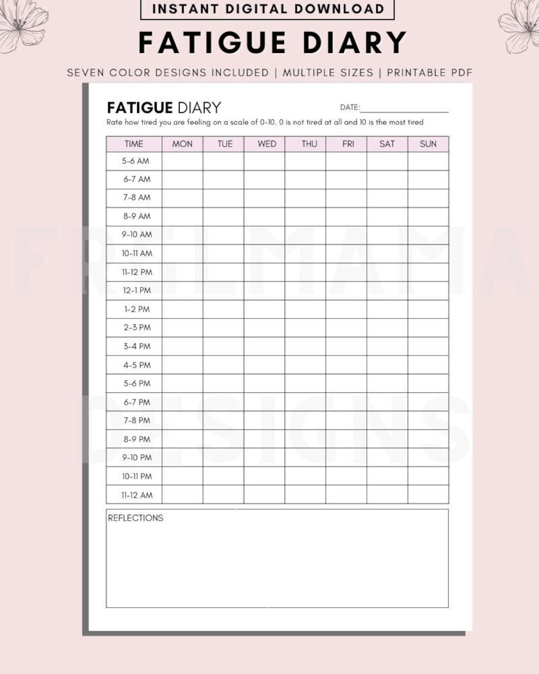 Fatigue Tracker, Weekly Fatigue Tracker, Monthly Chronic Fatigue ...