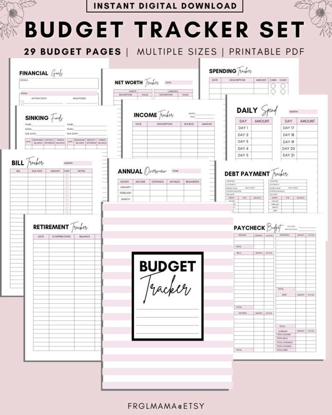 Budget Tracker Printable Set: Financial Planner, Savings, Debt Payment ...