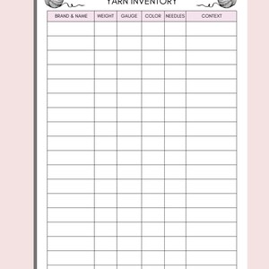 Yarn Inventory Printable, Knit & Crotchet Yarn Tracker, Yarn Inventory ...