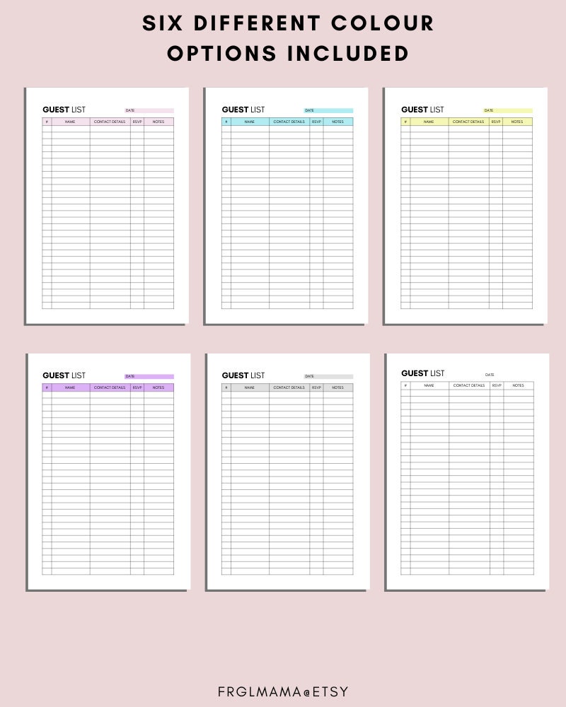 Printable Guest List Tracker: RSVP Contact List (A4 A5 Letter PDF) - Etsy