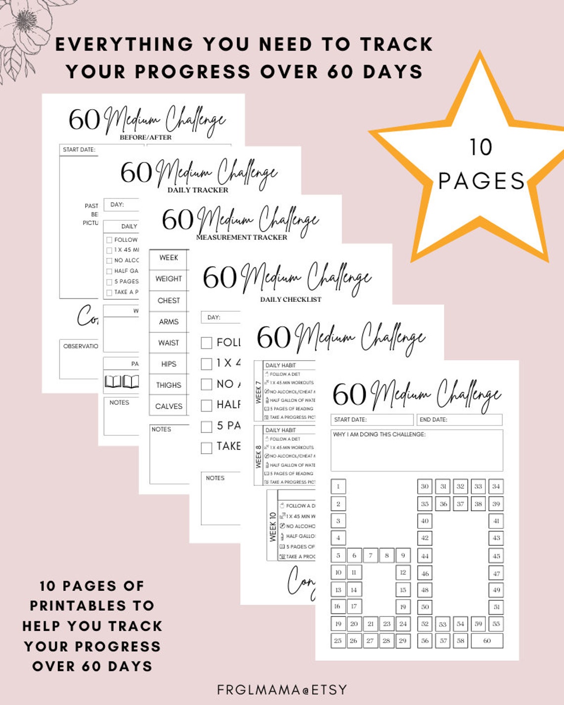 60 Medium Challenge Tracker Bundle Modified 75 Hard Challenge | Etsy