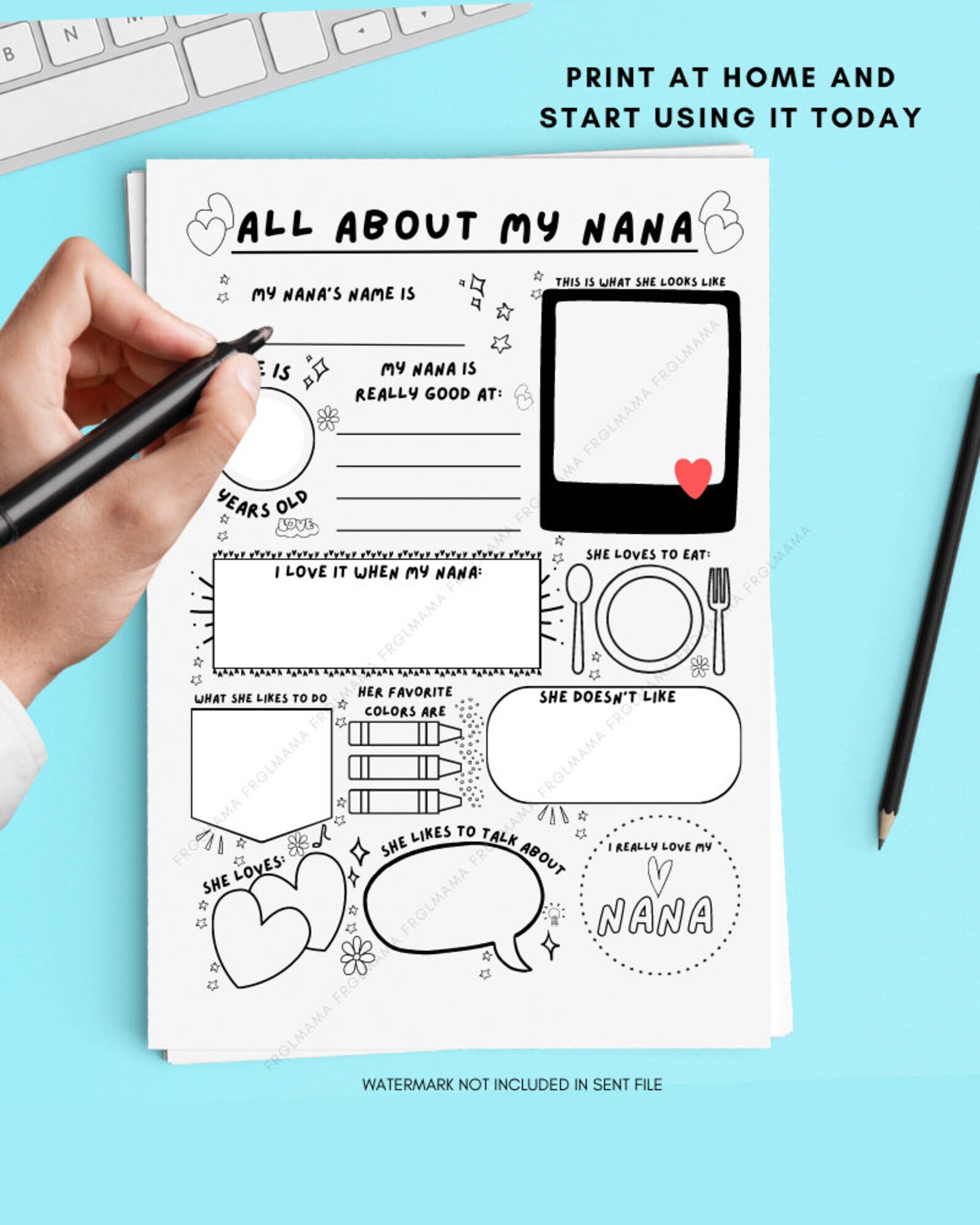 All About My Nana Printable, Mother's Day Fill-in Card (PDF) - Etsy