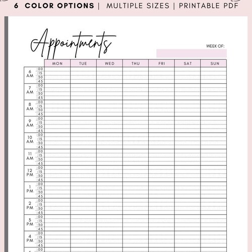 Appointment Tracker Printable 15 Minute Interval Appointment - Etsy