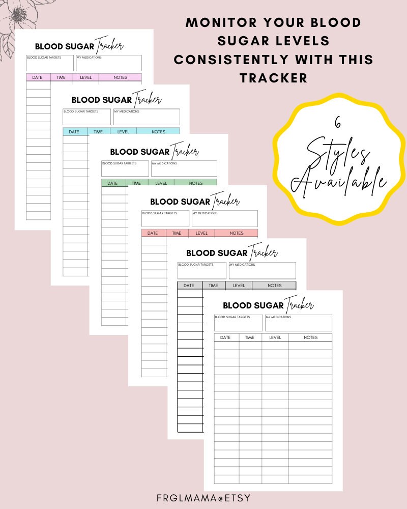 Blood Sugar Log Printable - Blood Sugar Reading Tracker - Blood Glucose ...