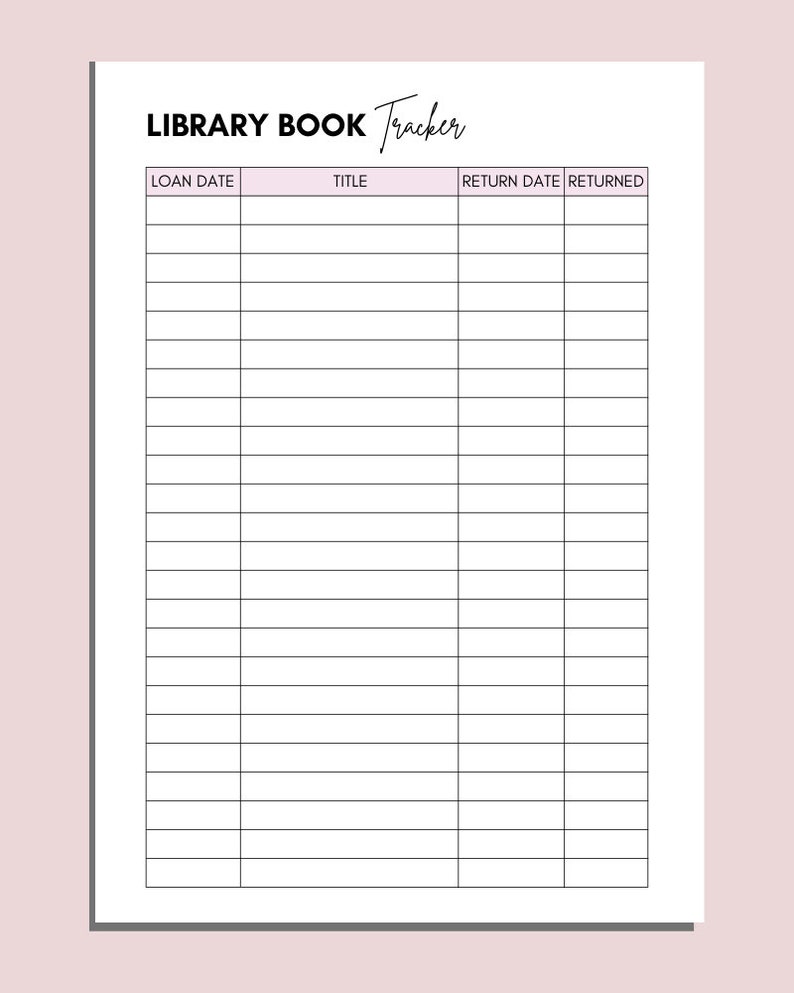 Library Book Tracker Printable: Loan & Return Date (A4 A5 LETTER PDF ...