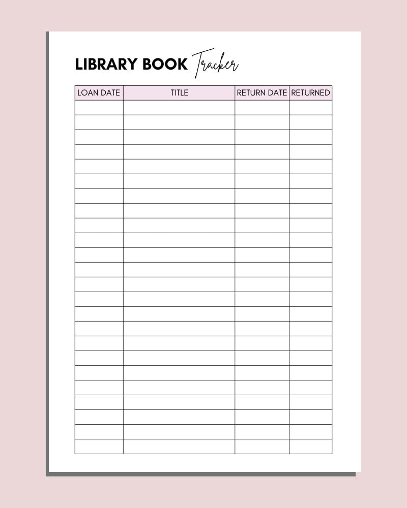 Library Book Tracker Printable: Loan & Return Date (A4 A5 LETTER PDF ...