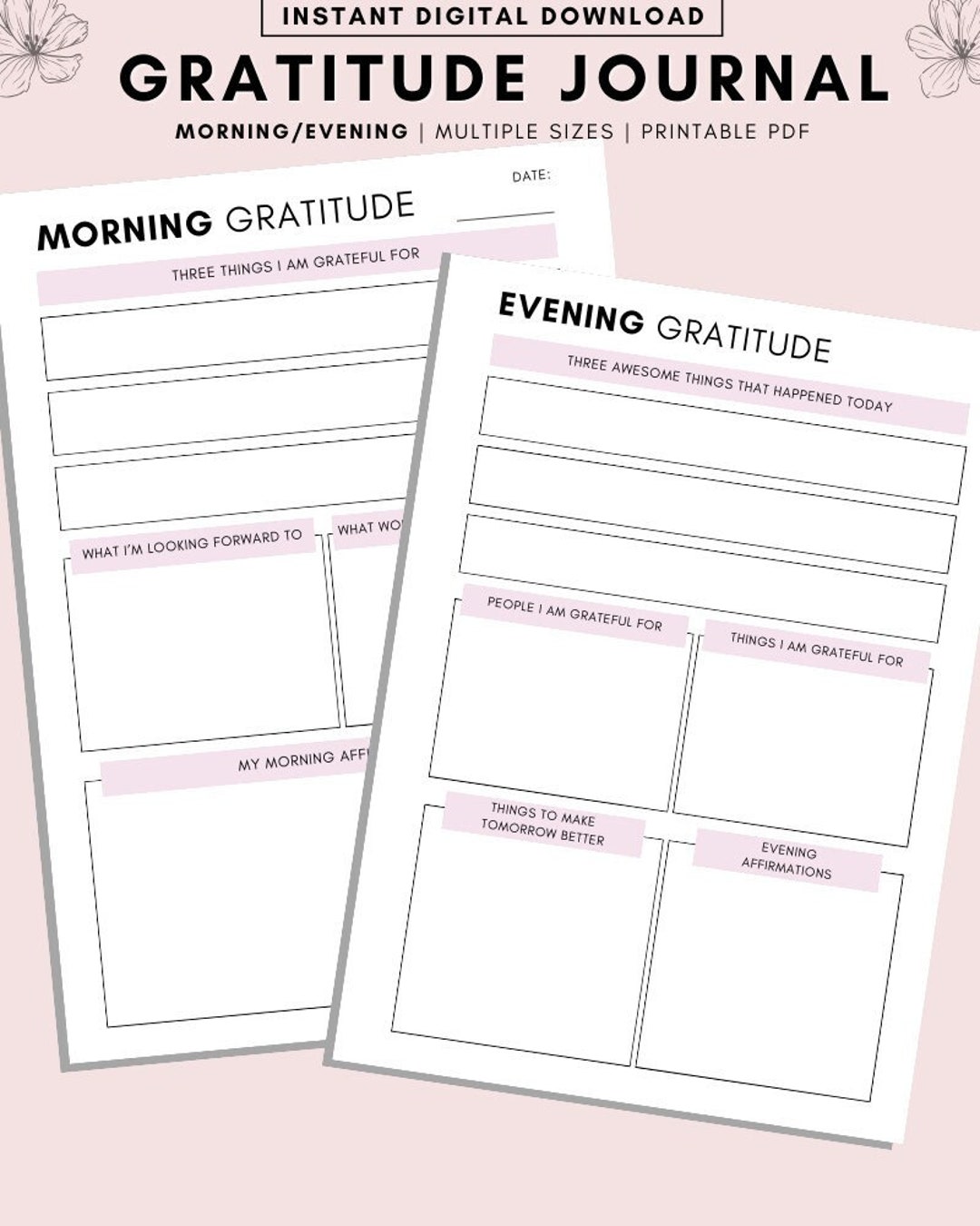 Daily Gratitude Journal Printable, Mindfulness Log, Gratitude Journal ...