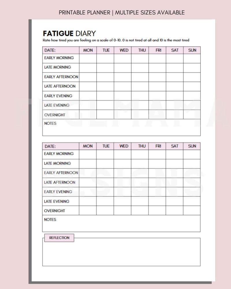 Weekly Fatigue Tracker: Printable Health Diary (A4, A5, US Letter PDF ...