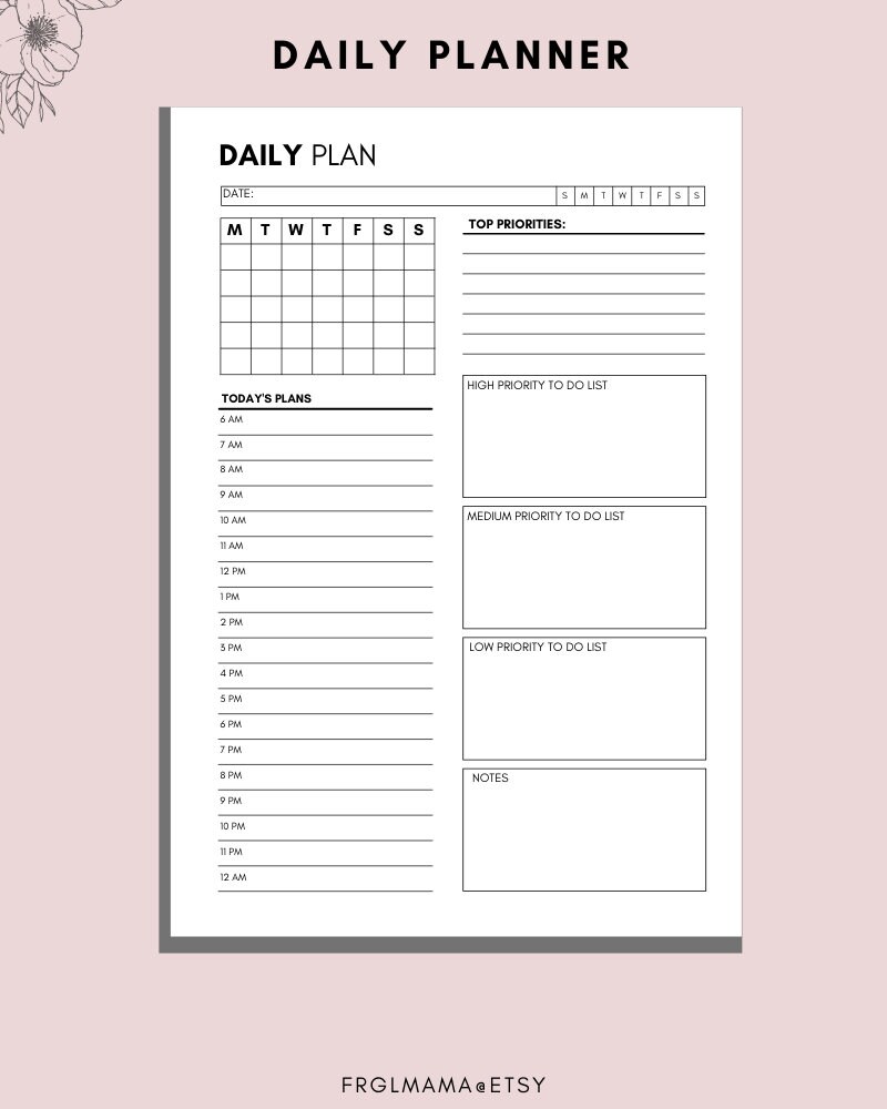 Daily Planner Tracker Weekly Planner Monthly Planner - Etsy