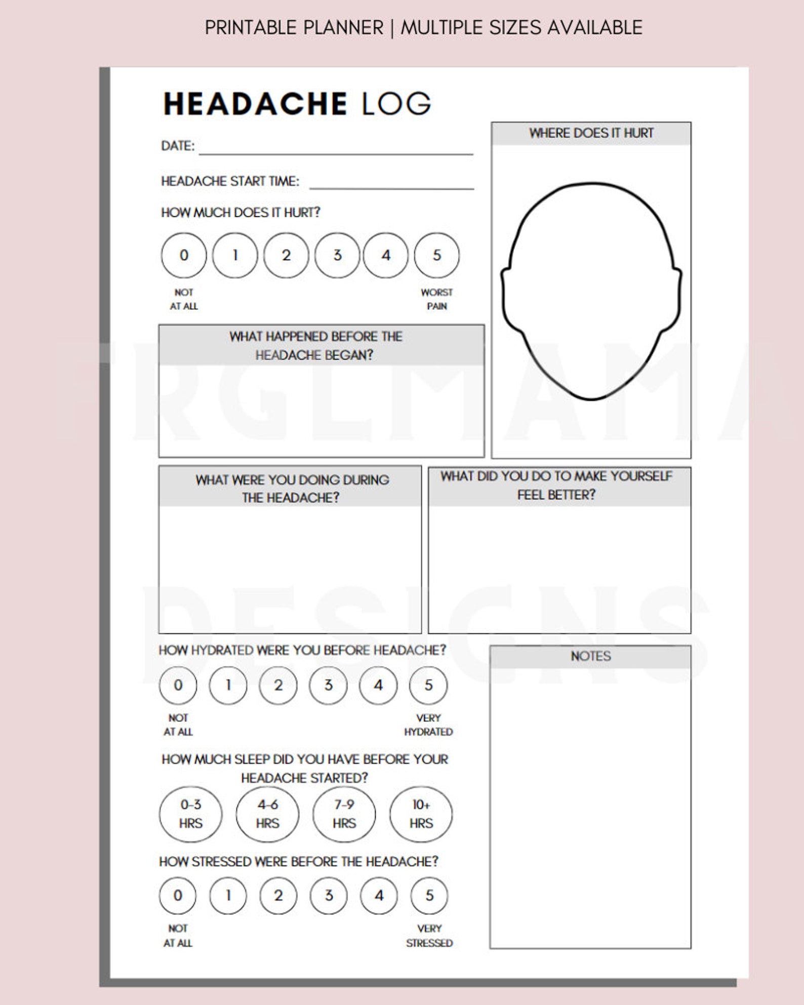 Printable Headache & Migraine Tracker: Pain Symptom Log (PDF) - Etsy