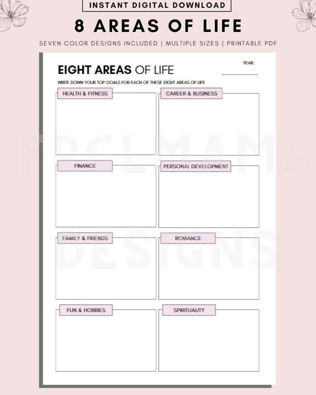 8 Areas of Life Planner Printable, Life Goals Planner, Goal Setting ...