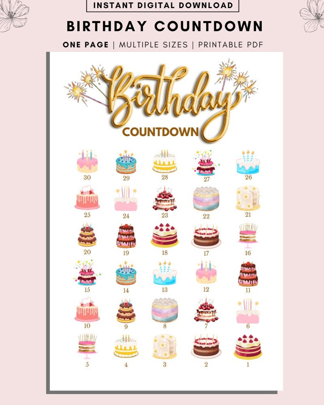 Birthday Countdown Calendar: Kids Party Decoration (PDF File) - Etsy
