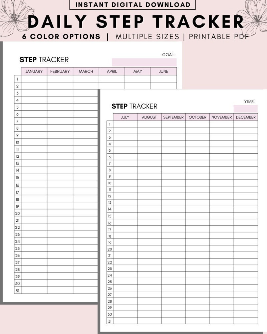 Step Tracker, Step Log, INSTANT DOWNLOAD, Planner Insert, A4, A5 ...