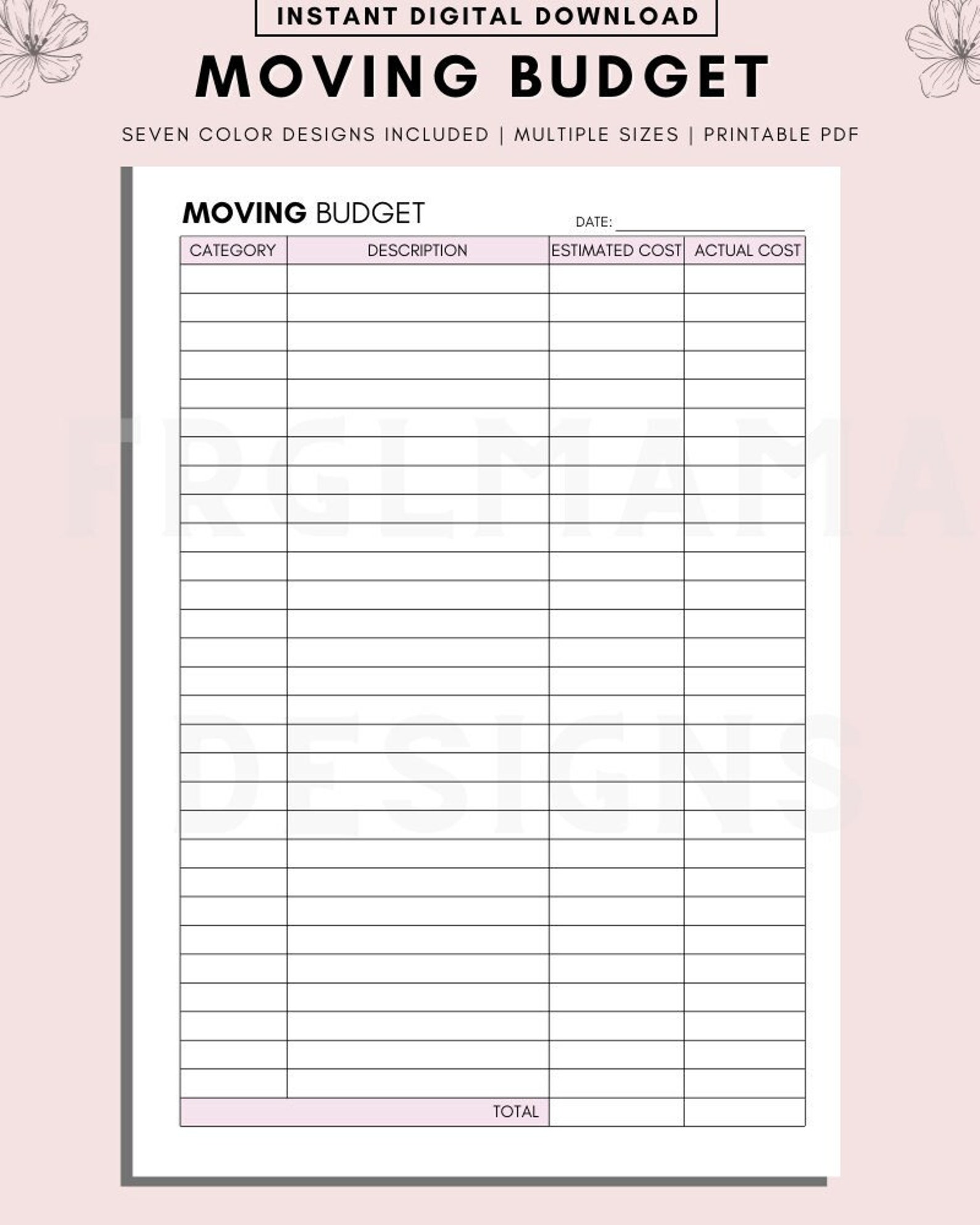Moving Budget Overview Template Printable, Moving Budget Printable ...