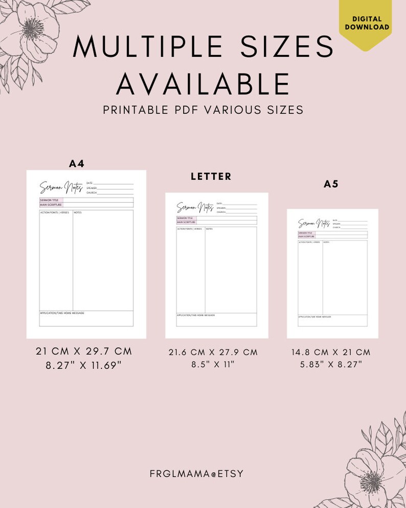 Printable Sermon Notes Sermon Summary Note Christian Planner Etsy