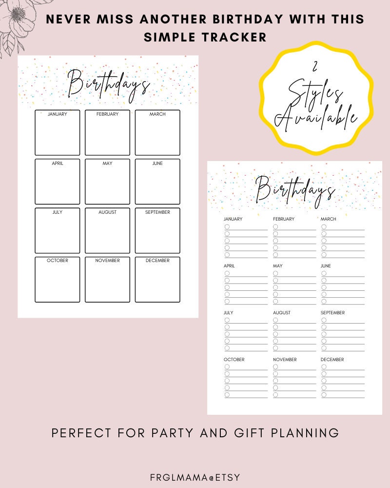 Important Dates Planner Birthday Tracker Birthday Calendar | Etsy