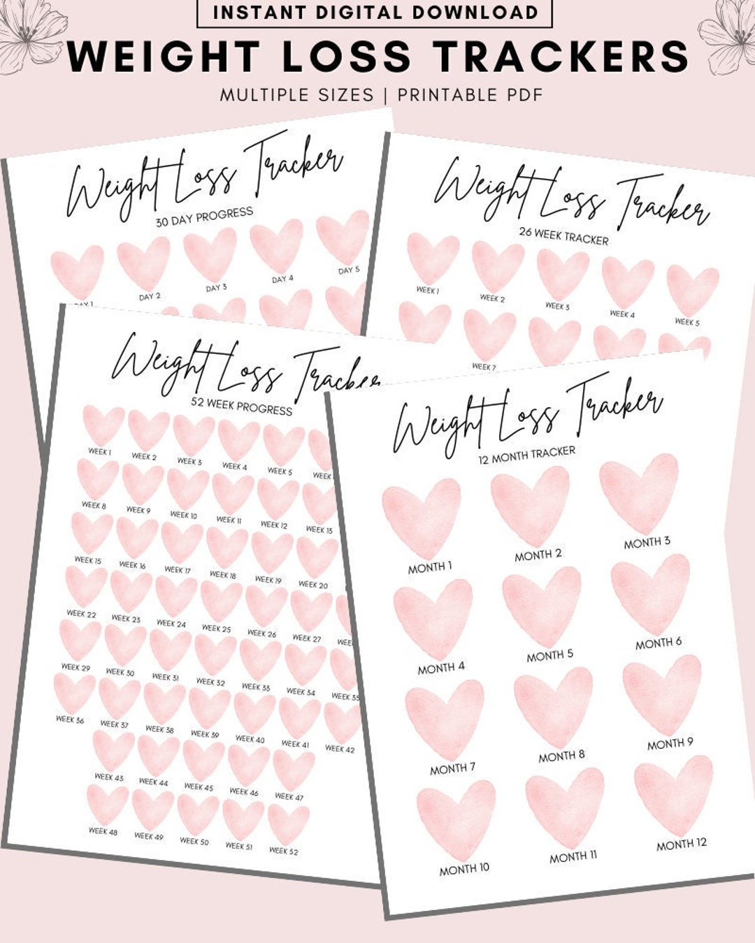 PRINTABLE Heart Weight Loss Journal Planner, Digital Weight Loss ...