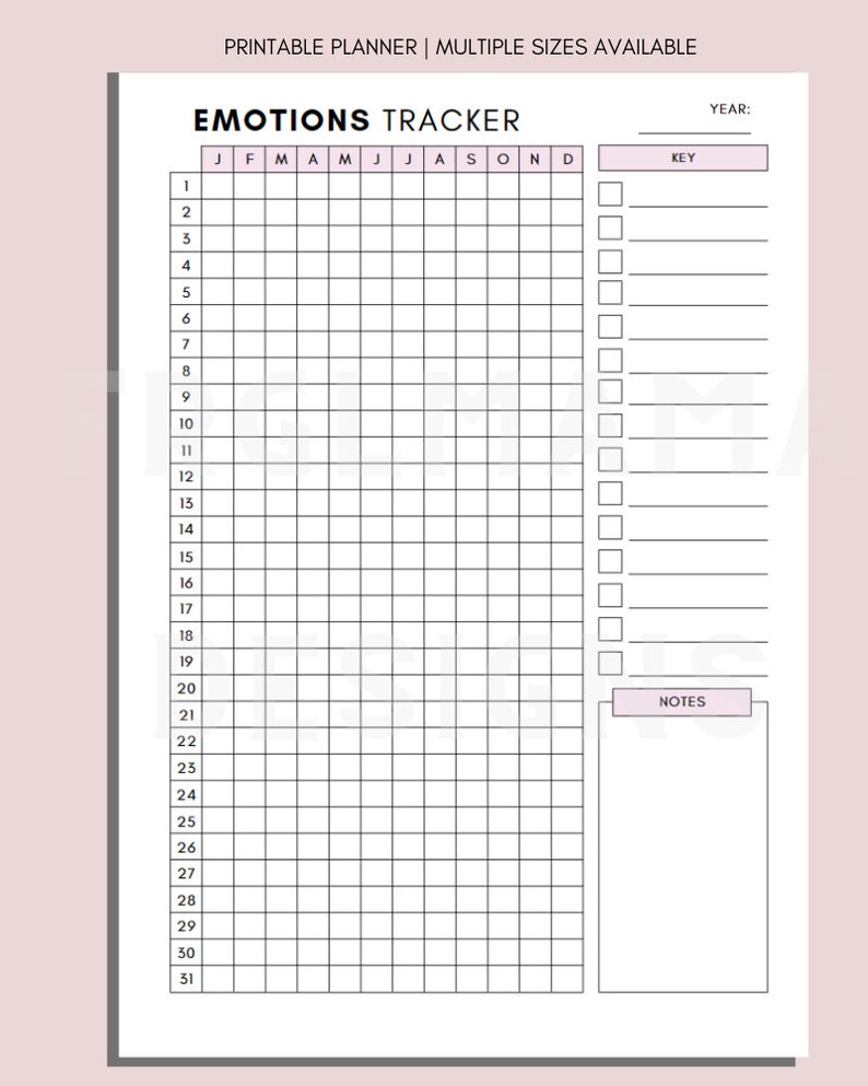 Emotions Tracker Printable: Mood Journal, Wellness Planner (PDF ...
