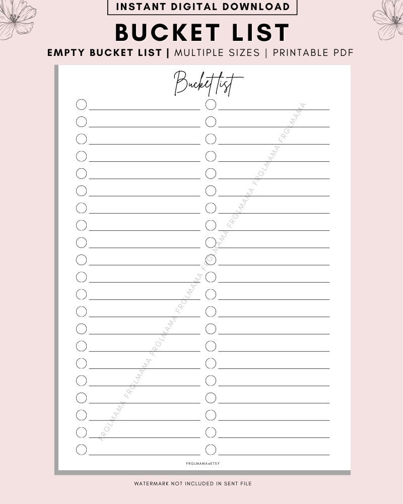 Minimalist Bucket List Printable: A4, A5, Letter Sizes (PDF Download ...