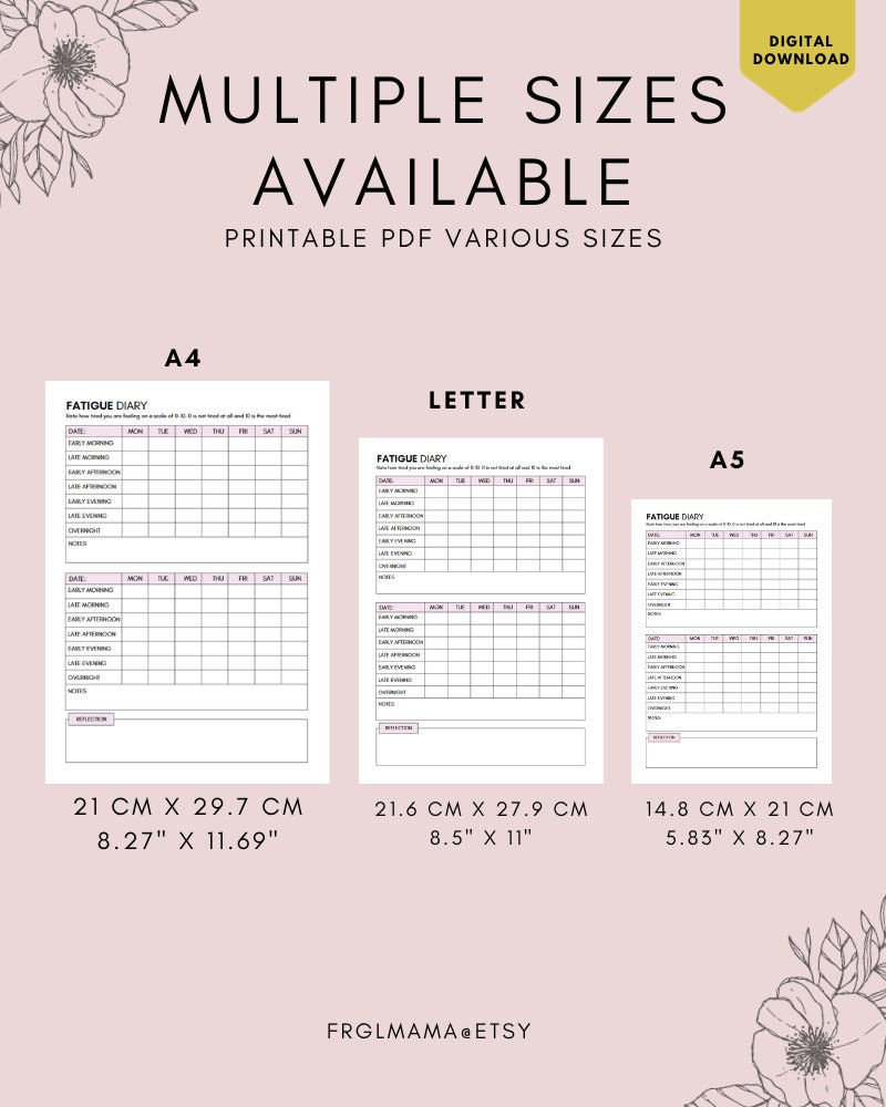 Weekly Fatigue Tracker: Printable Health Diary (A4, A5, US Letter PDF ...