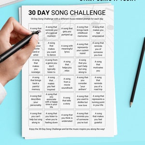 30 Day Song Challenge Printable, 30 Day Good Mood Challenge Printable ...